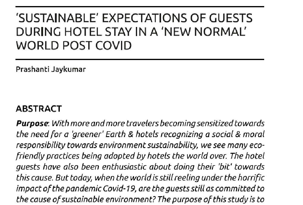 ‘Sustainable’ Expectations Of Hotel Guest In A ‘New Normal’ World