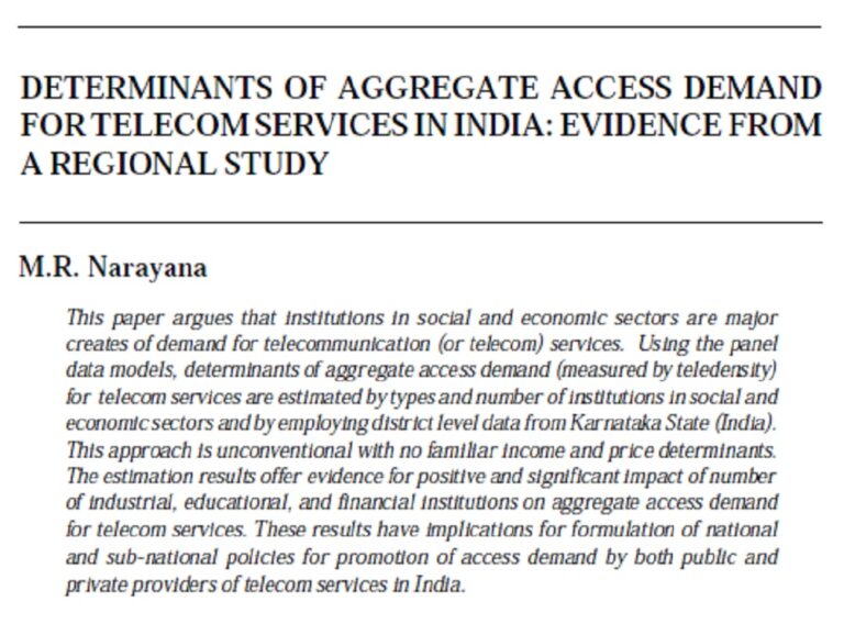 Determinants Of Aggregate Access Demand For Telecom Services In India