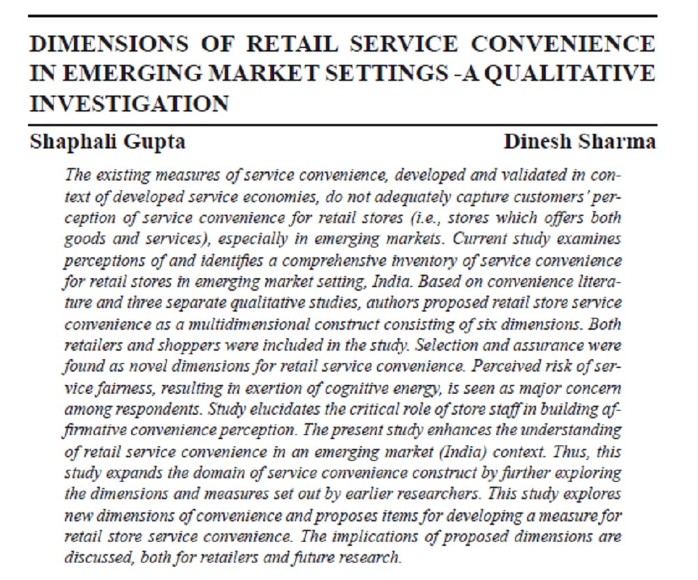 Dimensions Of Retail Service Convenience In Emerging Market Settings