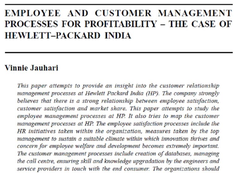 Employee And Customer Management Processes For Profitability ? The Case Of Hewlett?Packard India