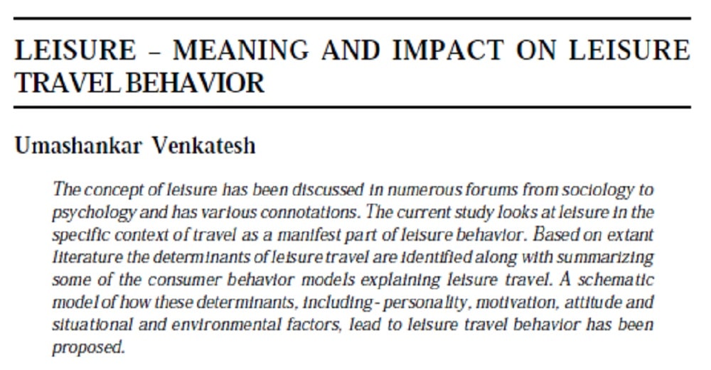 Leisure - Meaning And Impact On Leisure Travel Behavior