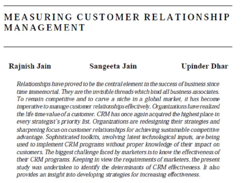 Measuring Customer Relationship Management