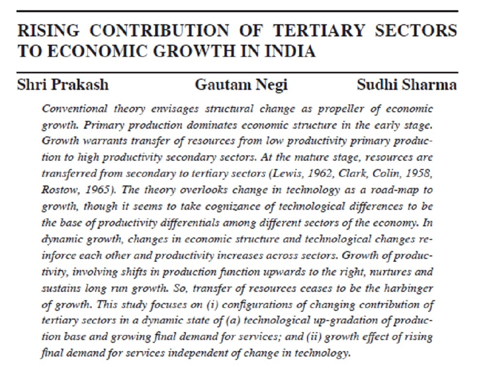 Rising Contribution Of Tertiary Sectors To Economic Growth In India