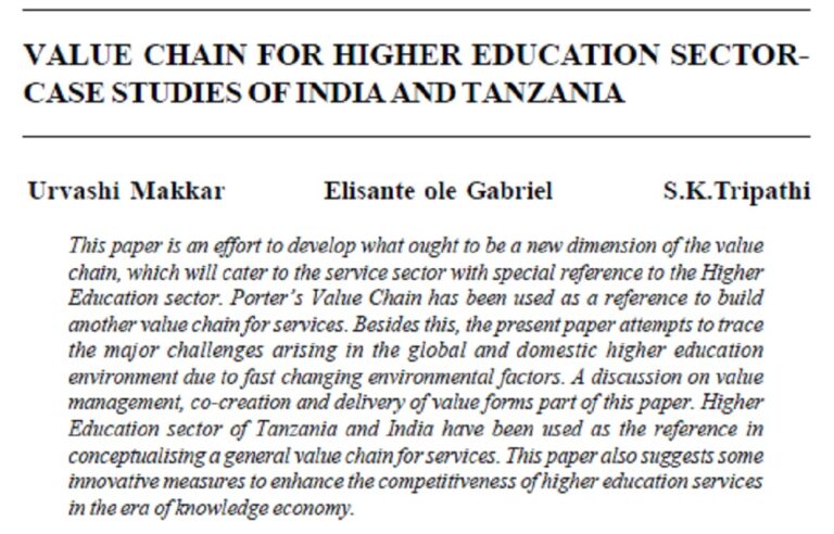 Value Chain For Higher Education Sector case Studies Of India And Tanzania
