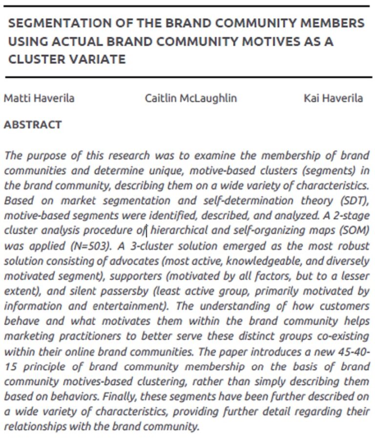 Segmentation Of The Brand Community MembersUsing Actual Brand Community ...